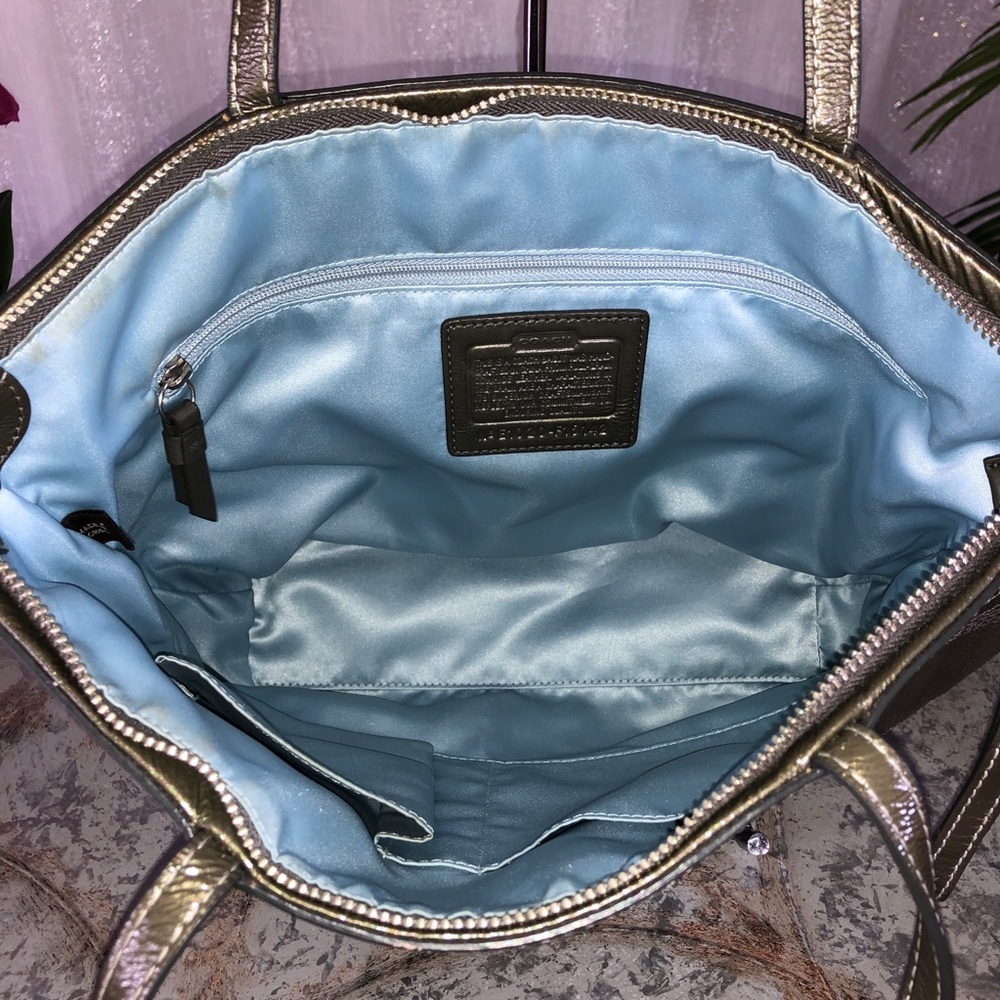 Coach Stitch Signature Stripe Leather Tote F15142 - Gem